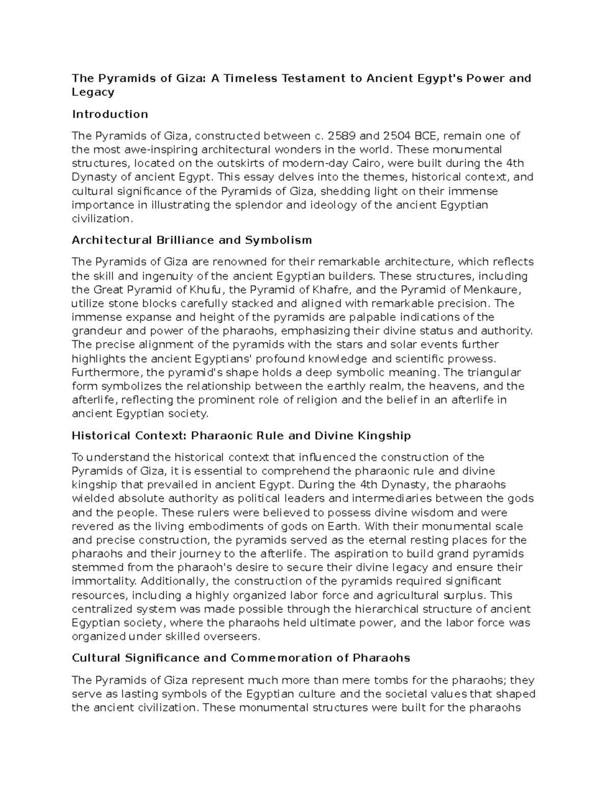 The Pyramids of Giza - essay - The Pyramids of Giza: A Timeless ...