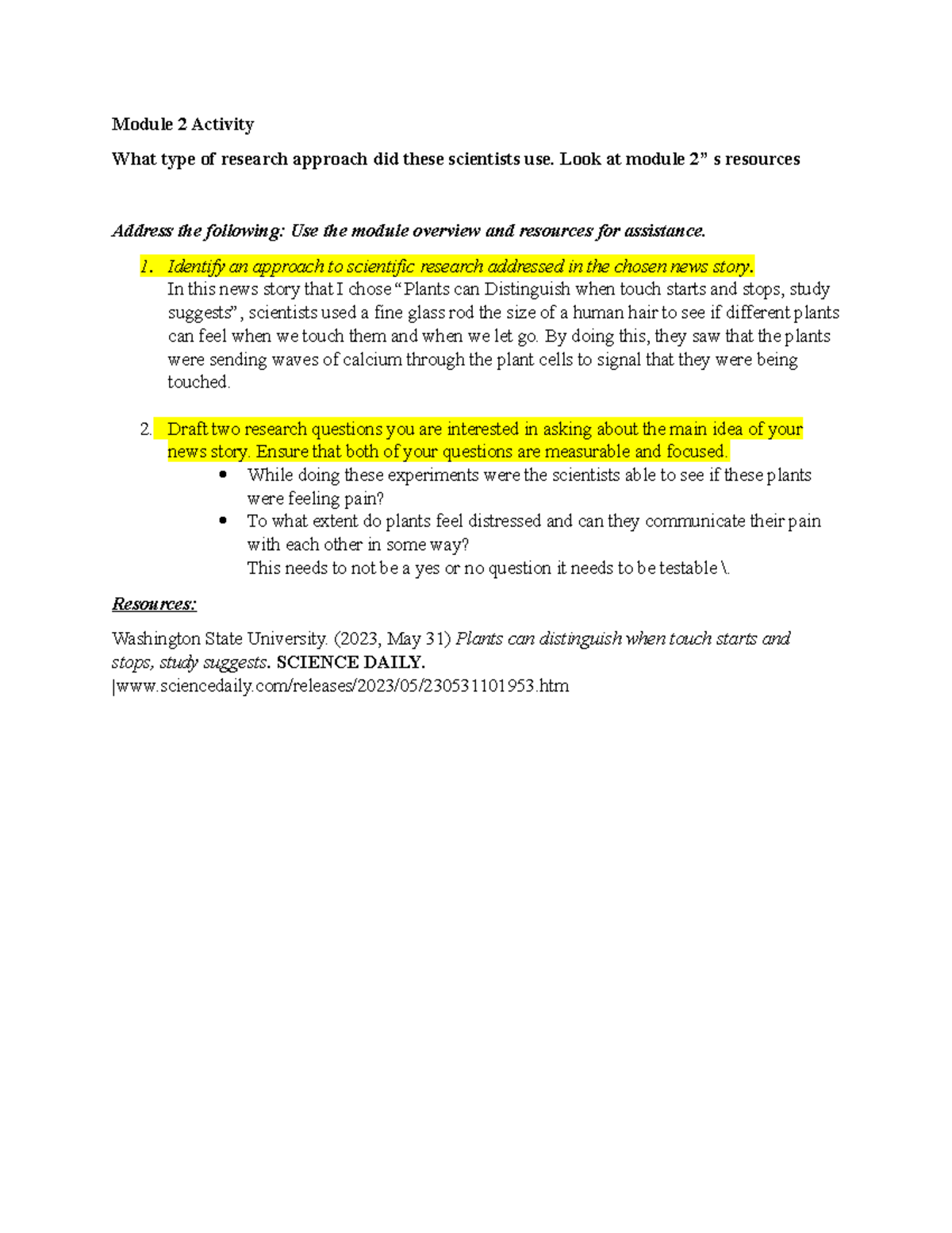 Natural Science Module 2 Activity - Module 2 Activity What type of ...