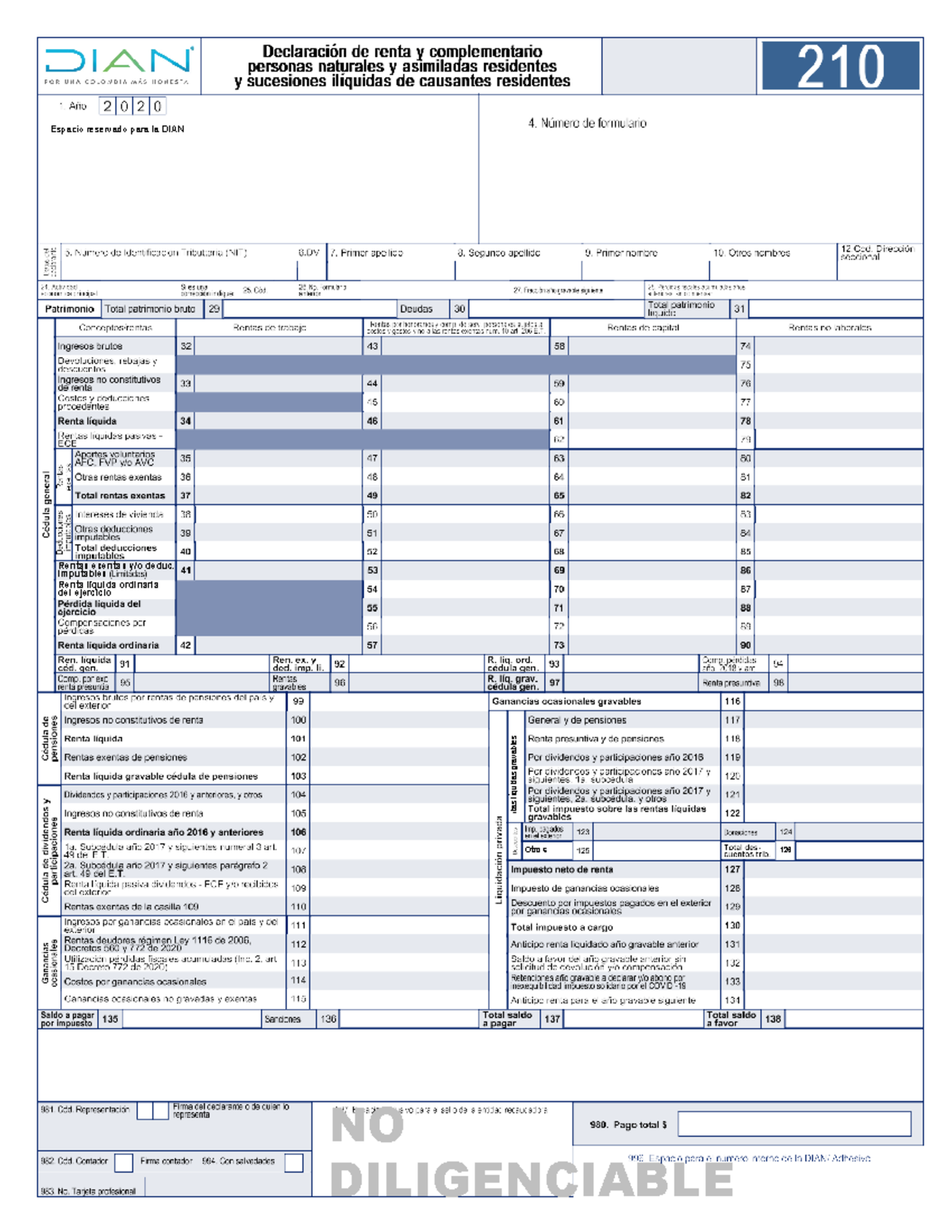 Formulario 210 2021 - Espacio reservado para la DIAN Rentas exentas y/o ...