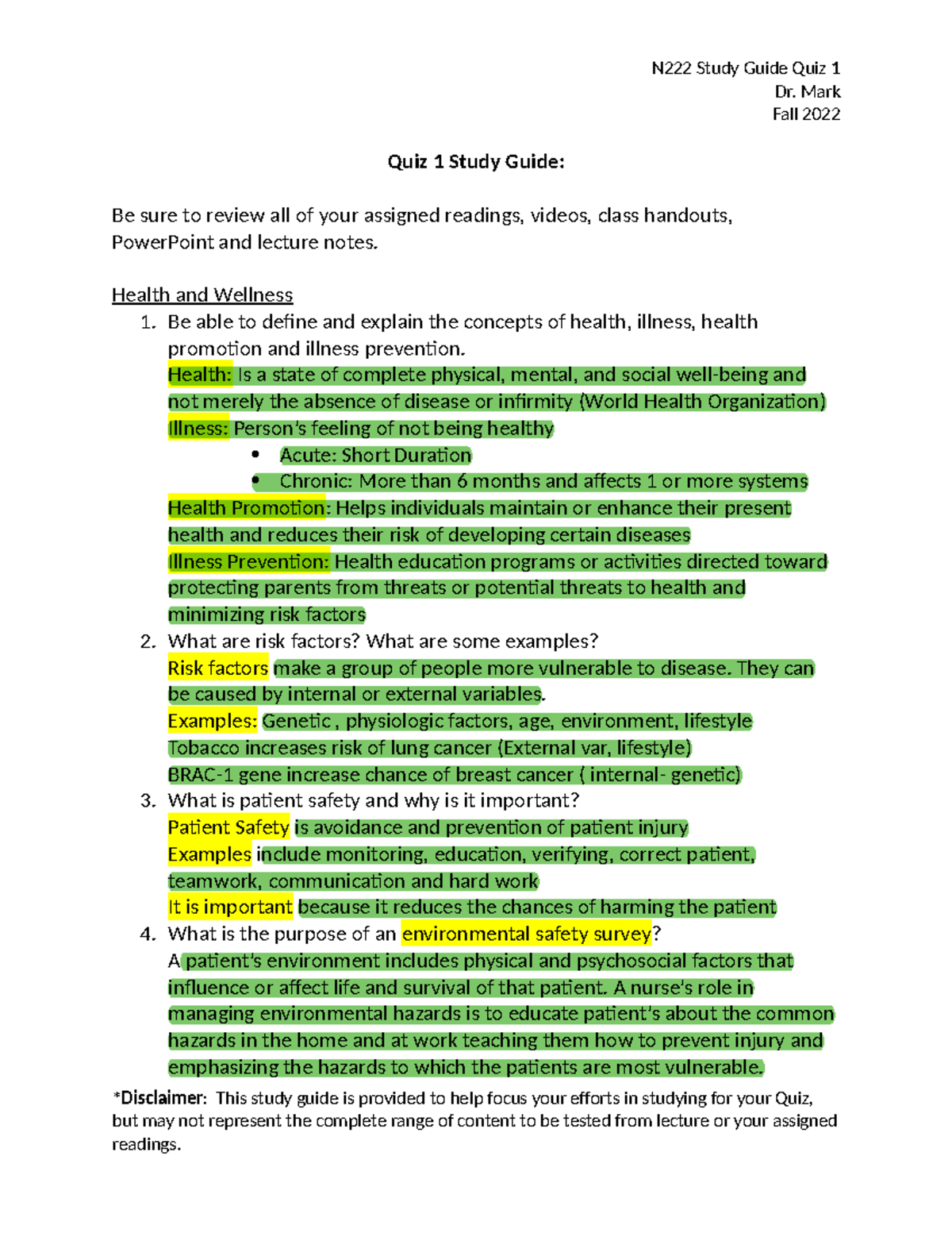 Quiz 1 Study Guide F2022.docx copy - Dr. Mark Fall 2022 Quiz 1 Study ...