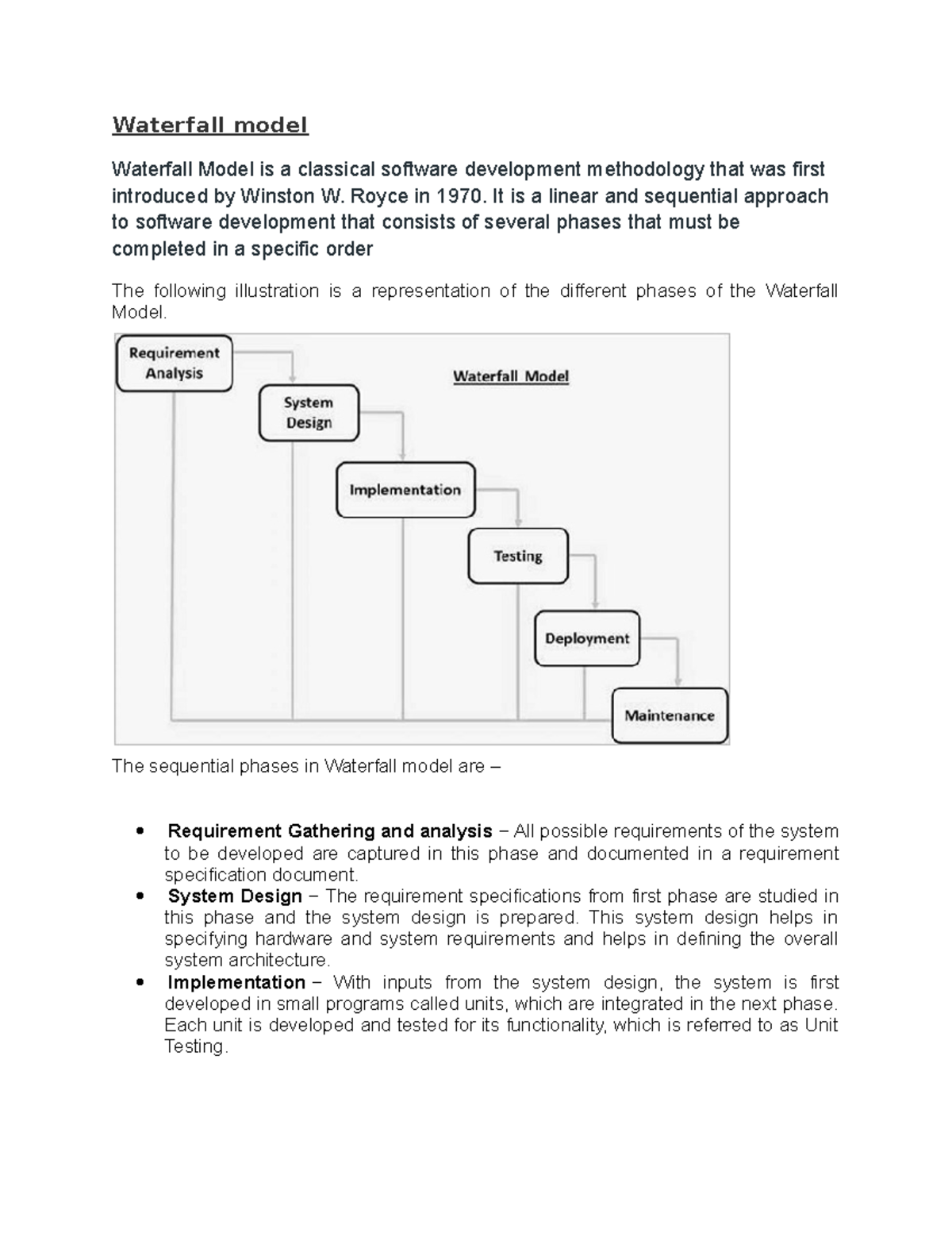 Waterfallmodel - SPM - Waterfall model Waterfall Model is a classical ...