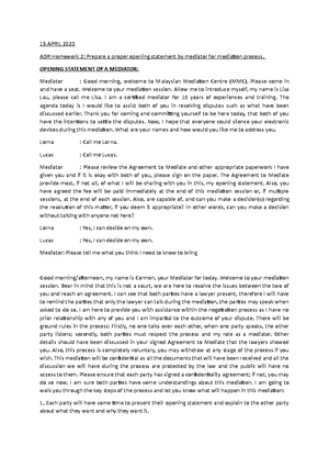 Mediation Script - Mediation Script FEEDBACK: 1. MUST ADDRESS GROUND ...