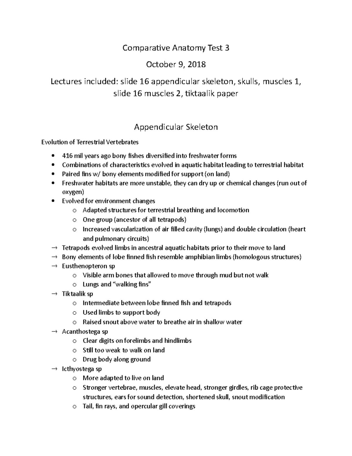 Comparative Anatomy Lecture Test 3 - Comparative Anatomy Test 3 October ...