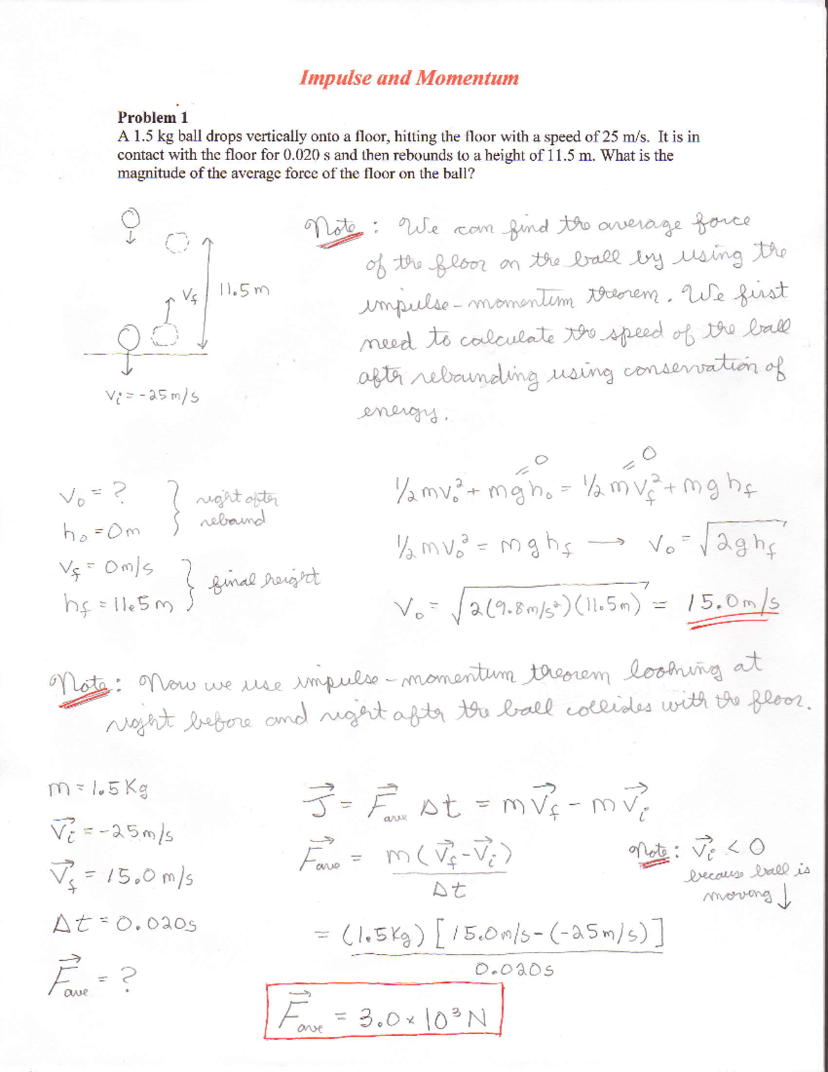 Impulse Momentum Solutions - Impulse and Momentum Problenl A 1 kg ball ...