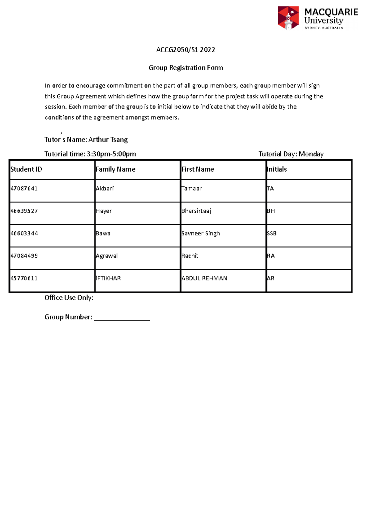 Group Registration - 2000 - ACCG2050/S1 2022 Group Registration Form In ...