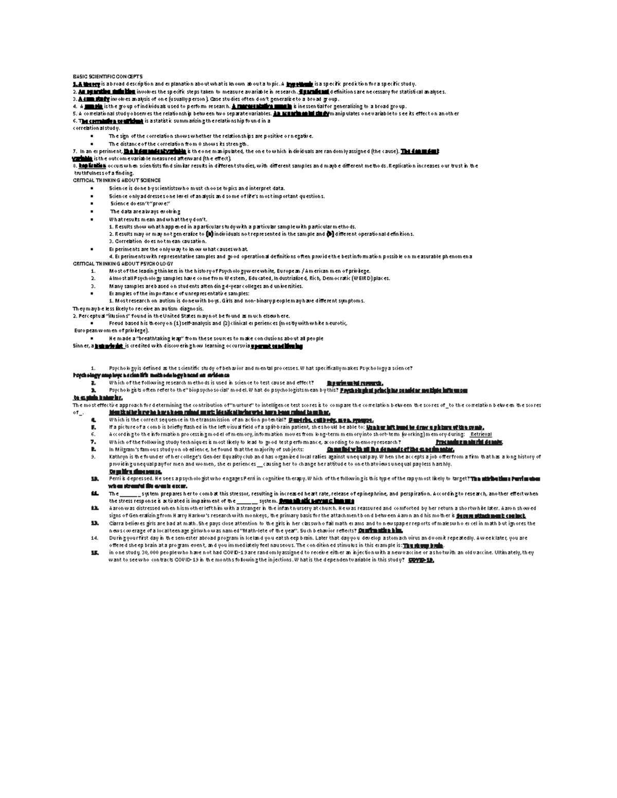 Document 46 - final exam note - BASIC SCIENTIFIC CONCEPTS A theory is a ...