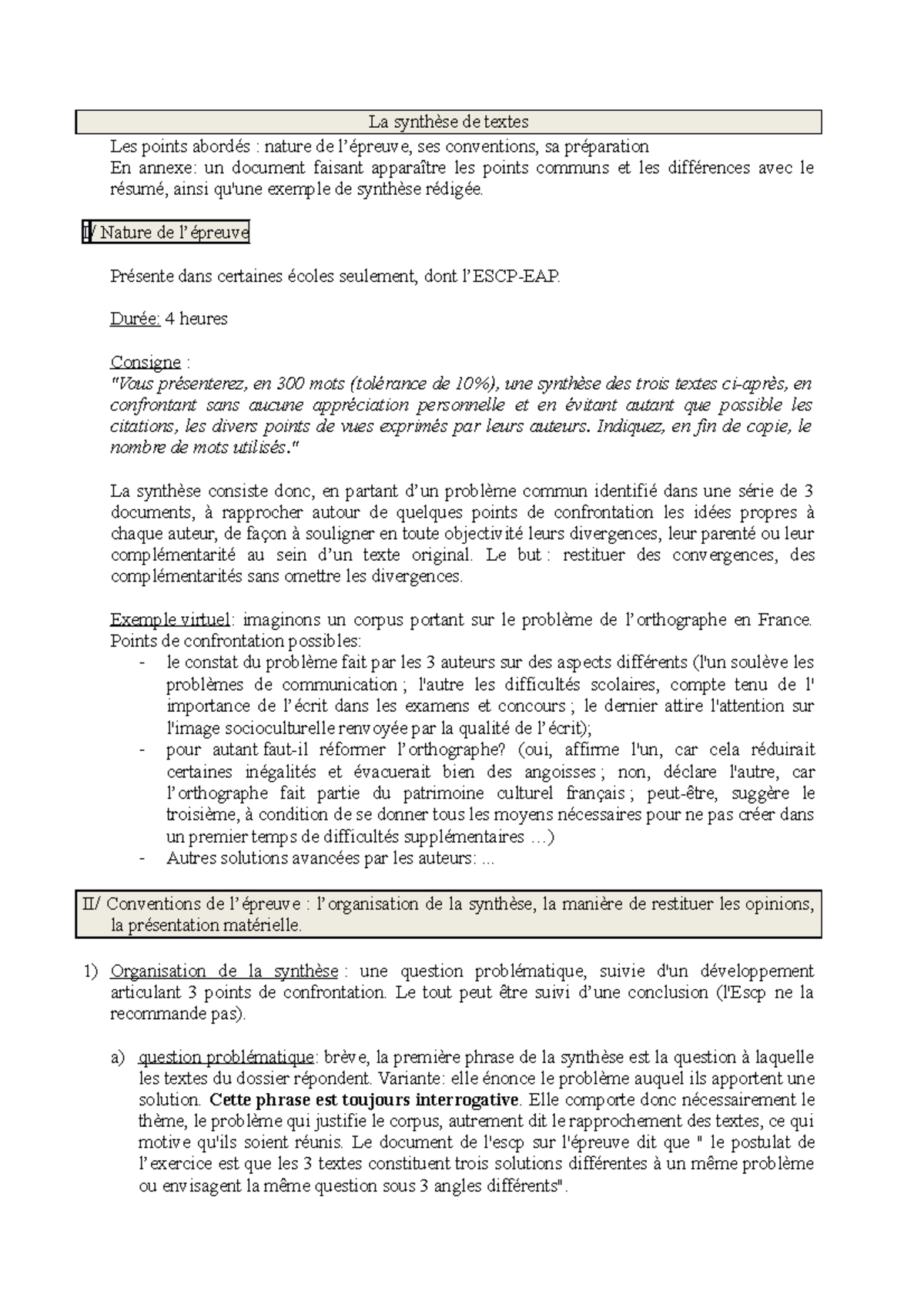 La synthèse de textes - La synthèse de textes Les points abordés ...