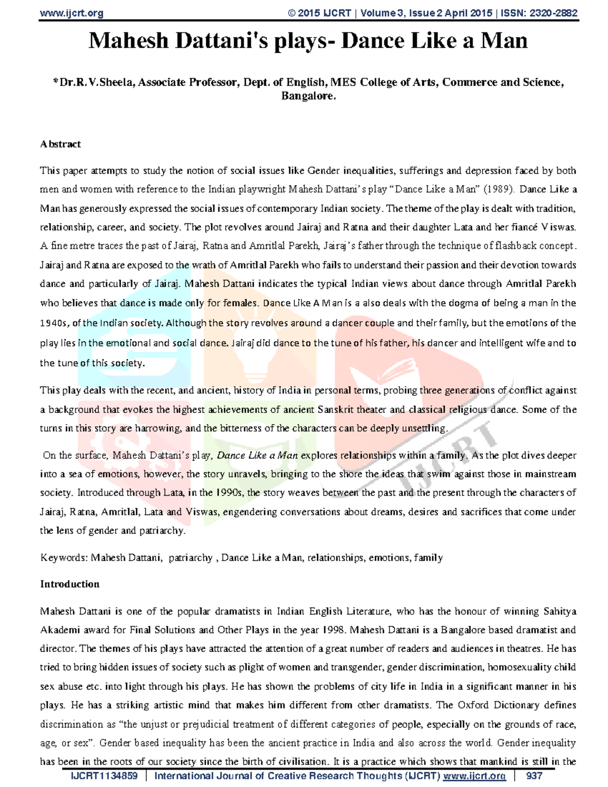 Ijcrt 1134859 - Mahesh Dattani's plays- Dance Like a Man *Dr.R.V ...