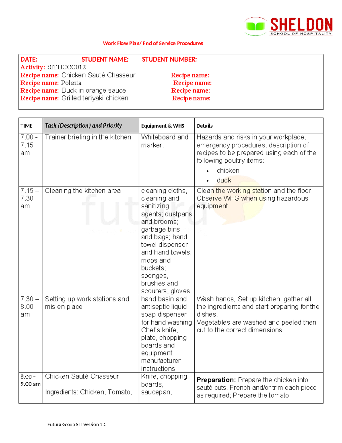 Workflow plan Sheldon Sithccc 012 - Work Flow Plan/ End of Service ...