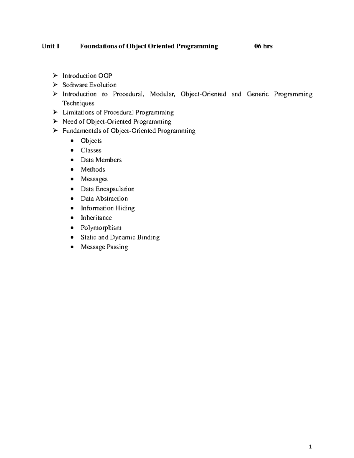 Oop Unit1 This Is Indroduction To Oop Unit One Ppt Unit I Foundations Of Object Oriented