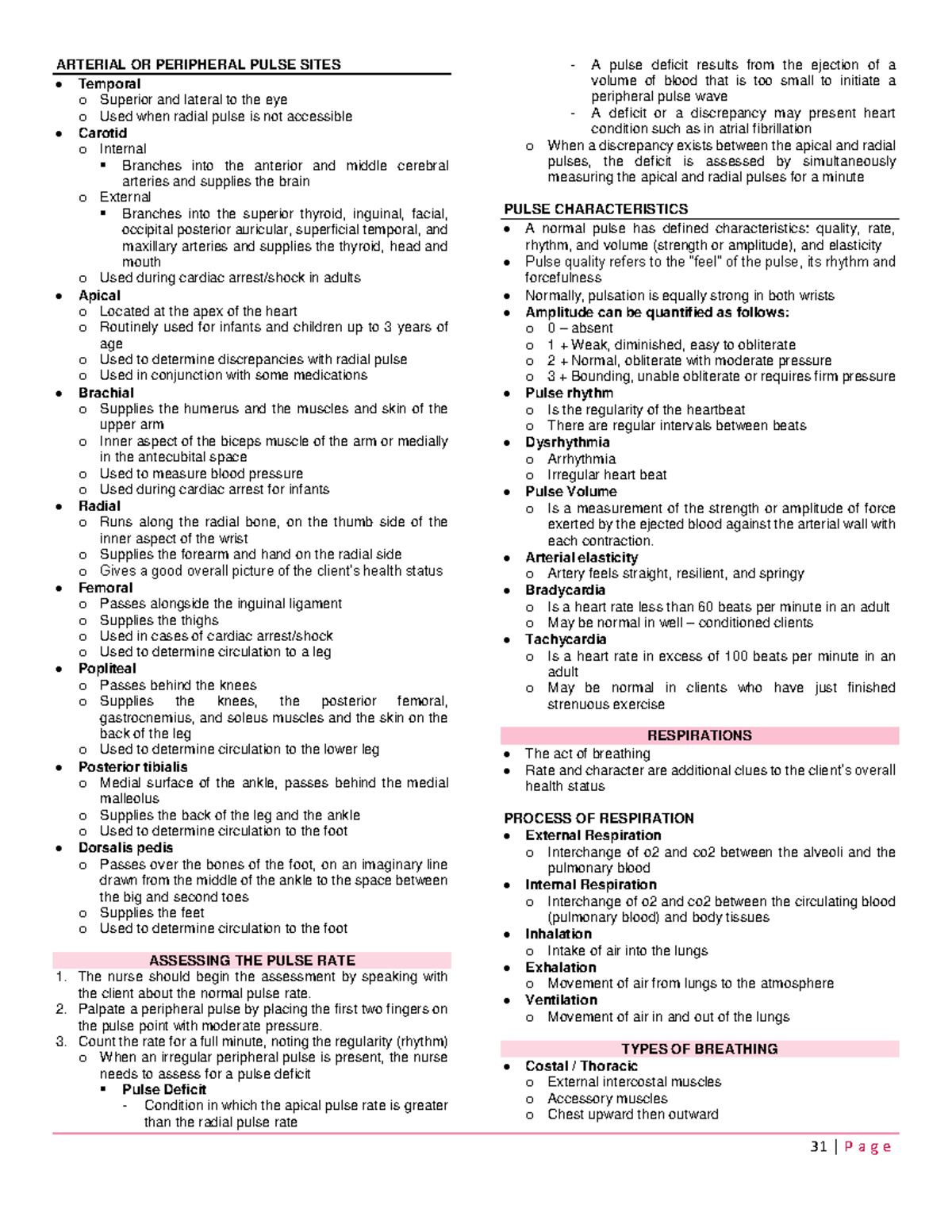 Arterial OR Peripheral Pulse Sites - 31 | P a g e ARTERIAL OR ...