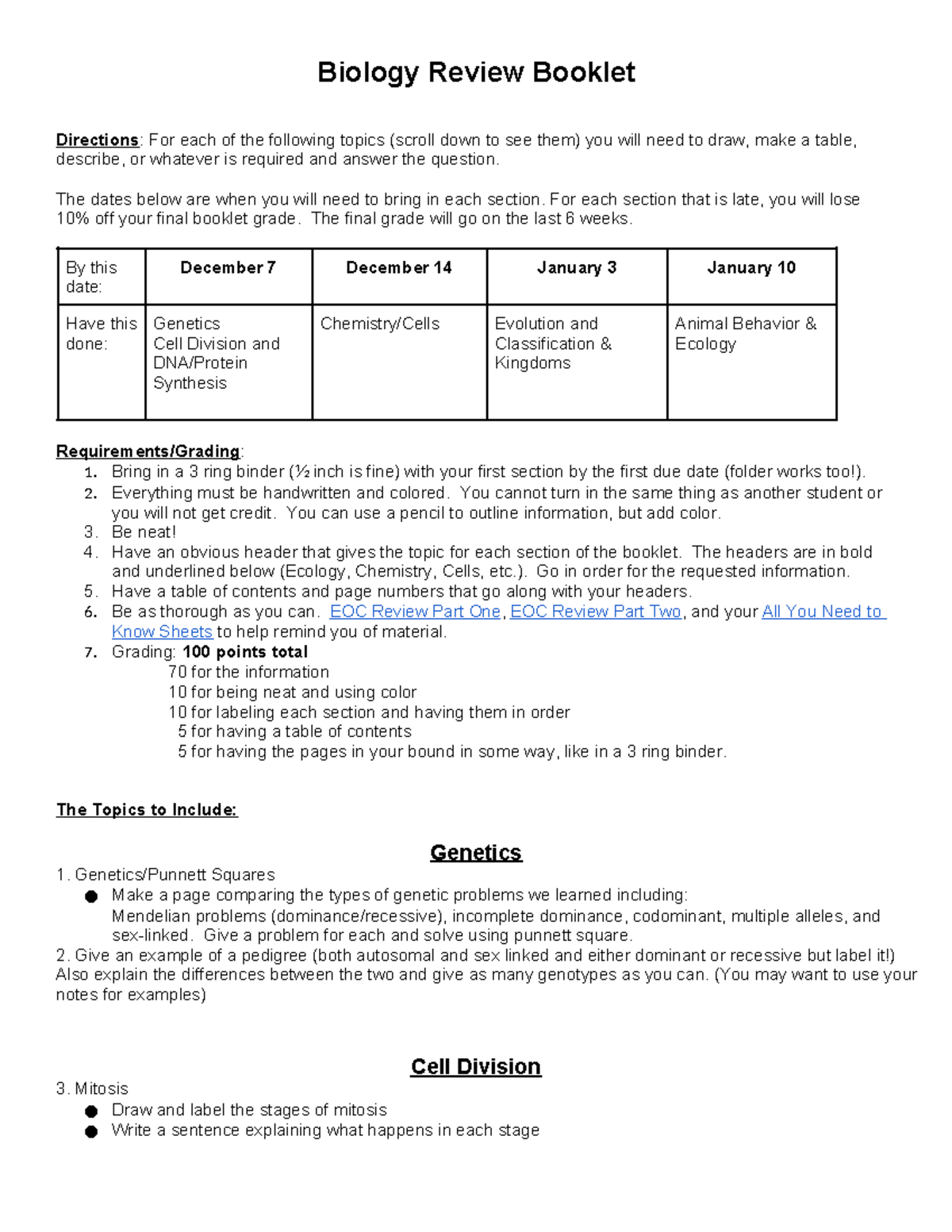 Biology Diagrams Review Booklet - Biology Review Booklet Directions ...