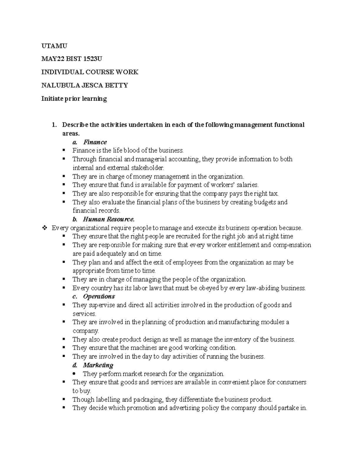 Indiviual corse work mgt - UTAMU MAY22 BIST 1523U INDIVIDUAL COURSE ...