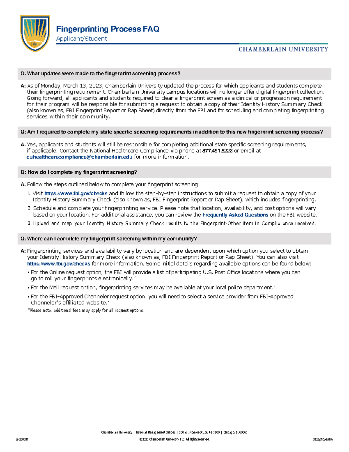Fingerprint Screening Process Updates FAQ – Applicant Student ...