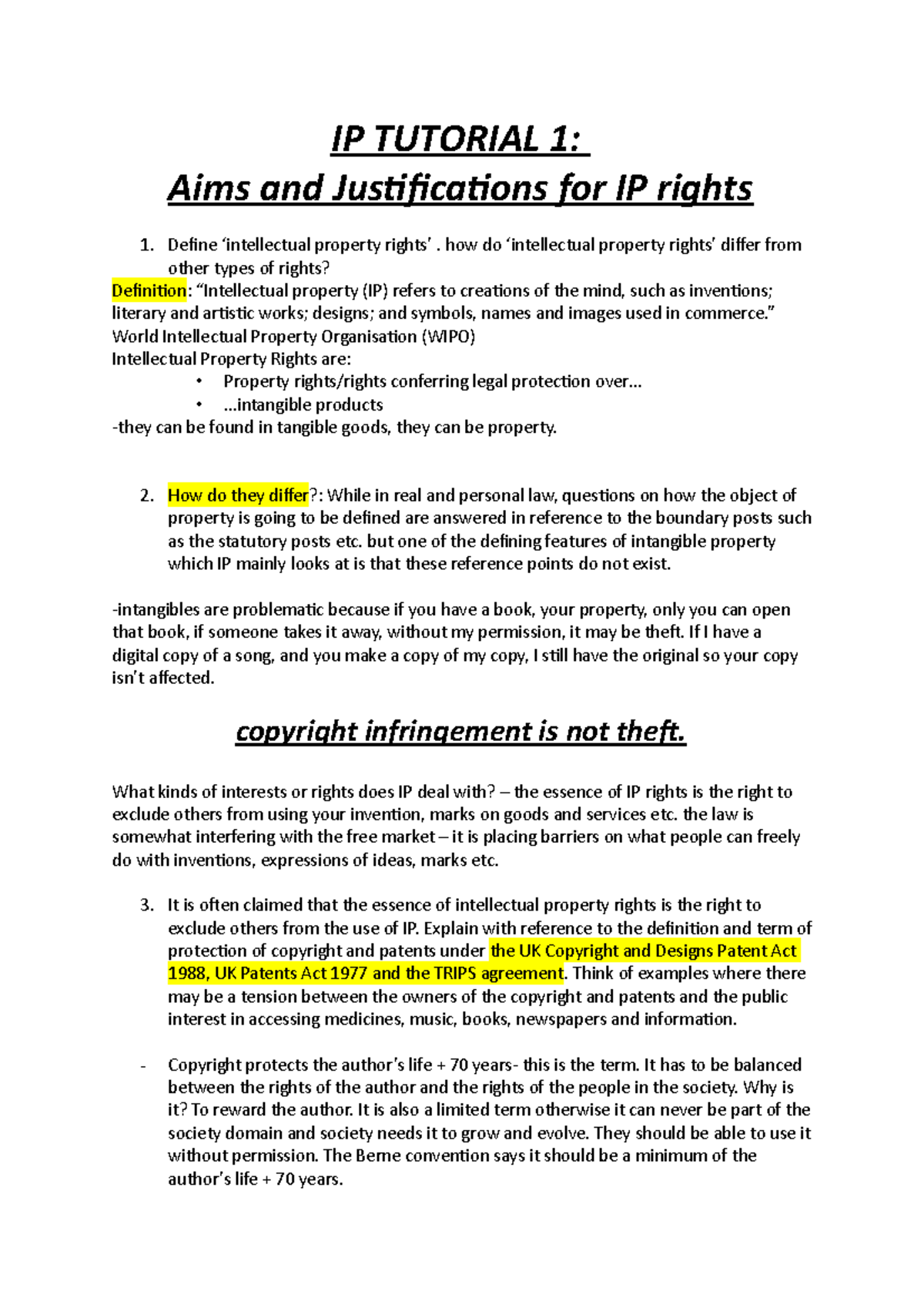 Ip Tutorial 1 This Was On How Ip Law Operates Ip Tutorial 1 Aims And Justifications For Ip