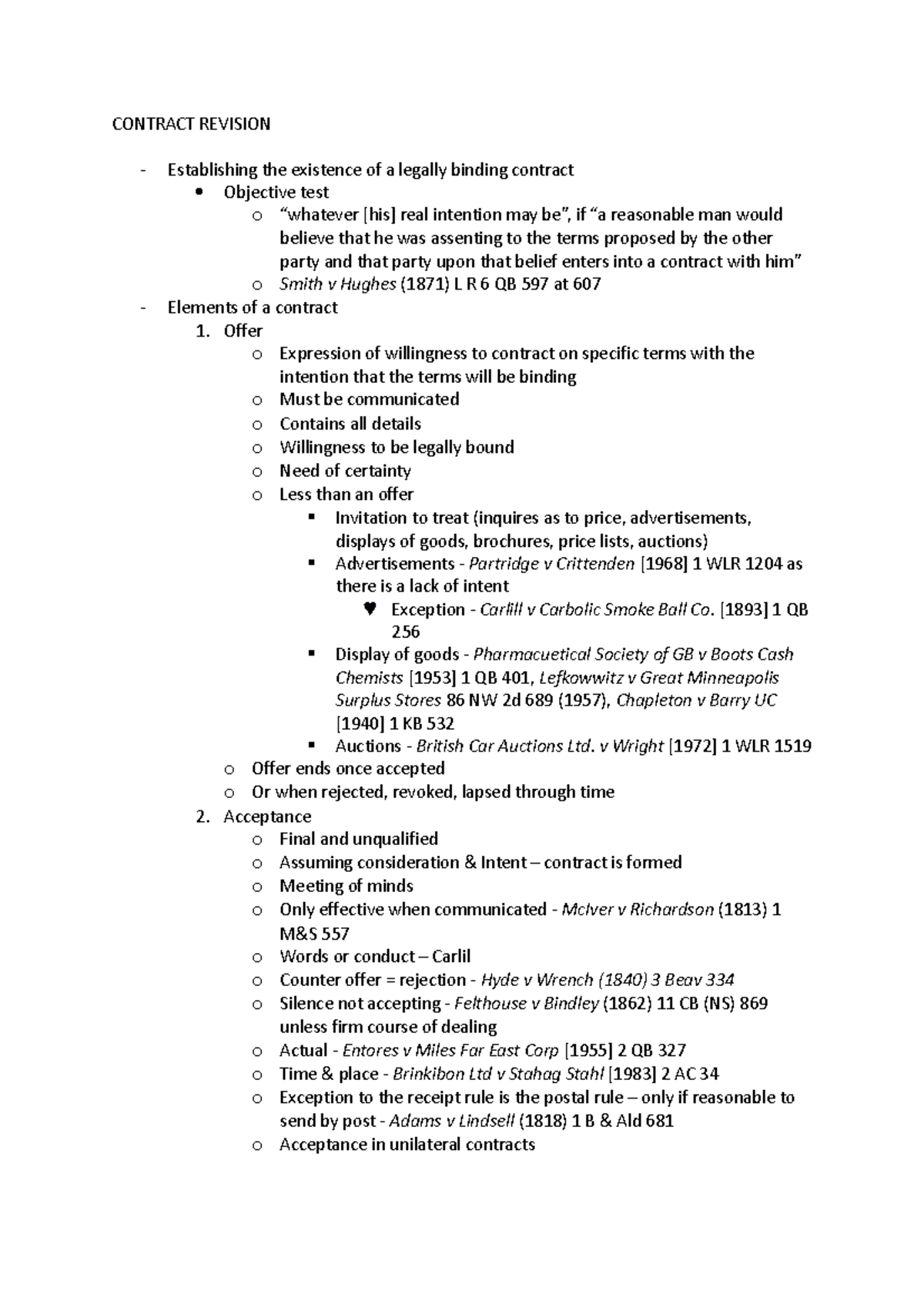 First YEAR Recap - CONTRACT REVISION Establishing the existence of a ...