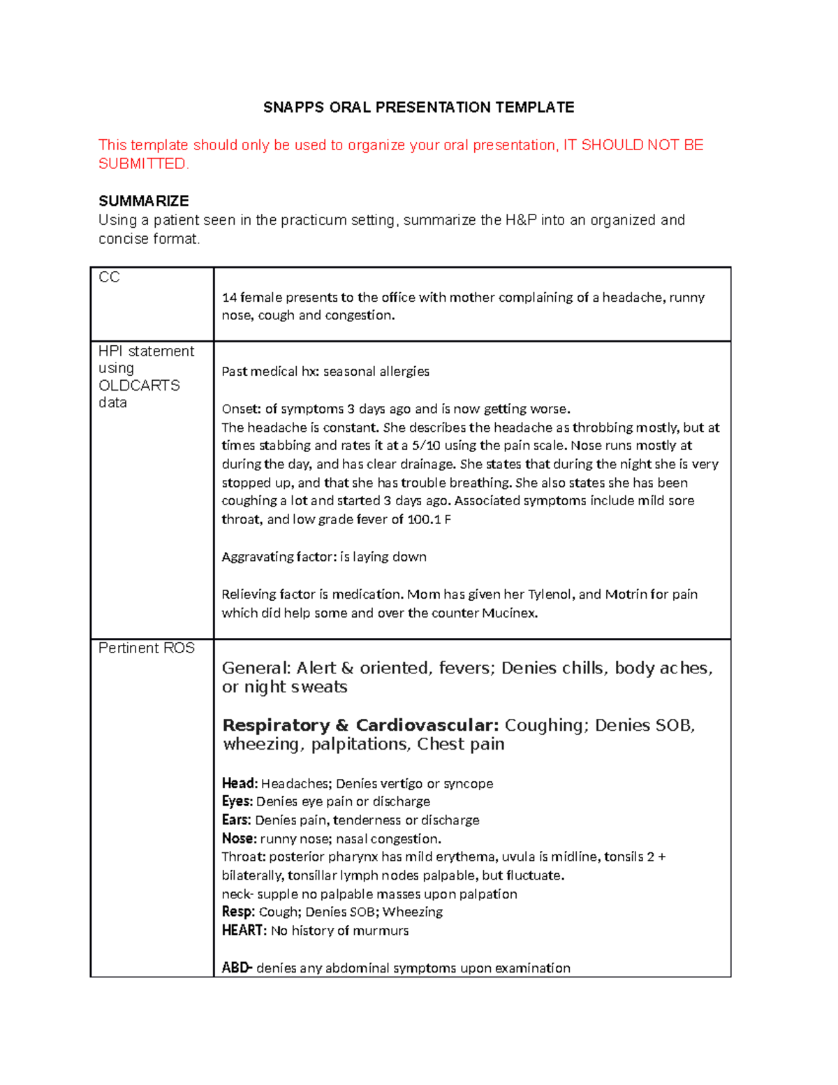 NR511(RS) Snapps Oral Presentation - SNAPPS ORAL PRESENTATION TEMPLATE ...