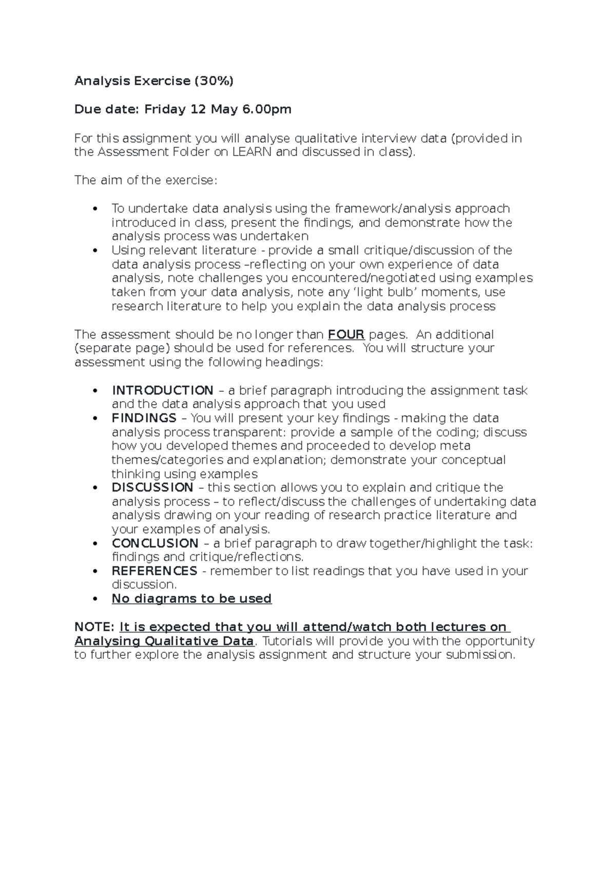Analysis Exercise - HSRV311 - Analysis Exercise (30%) Due date: Friday 12 May 6 For this ...