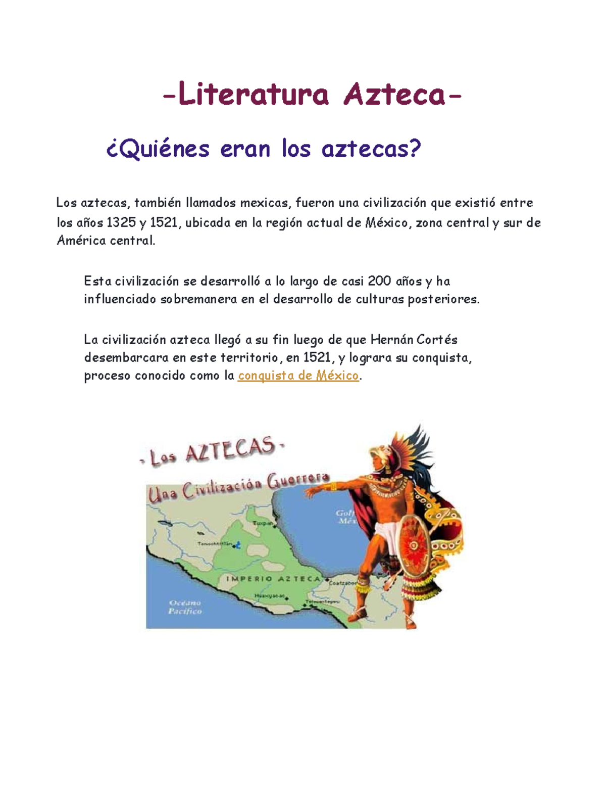 Literatura Azteca -Literatura Azteca- ¿Quiénes eran los aztecas? Los ...