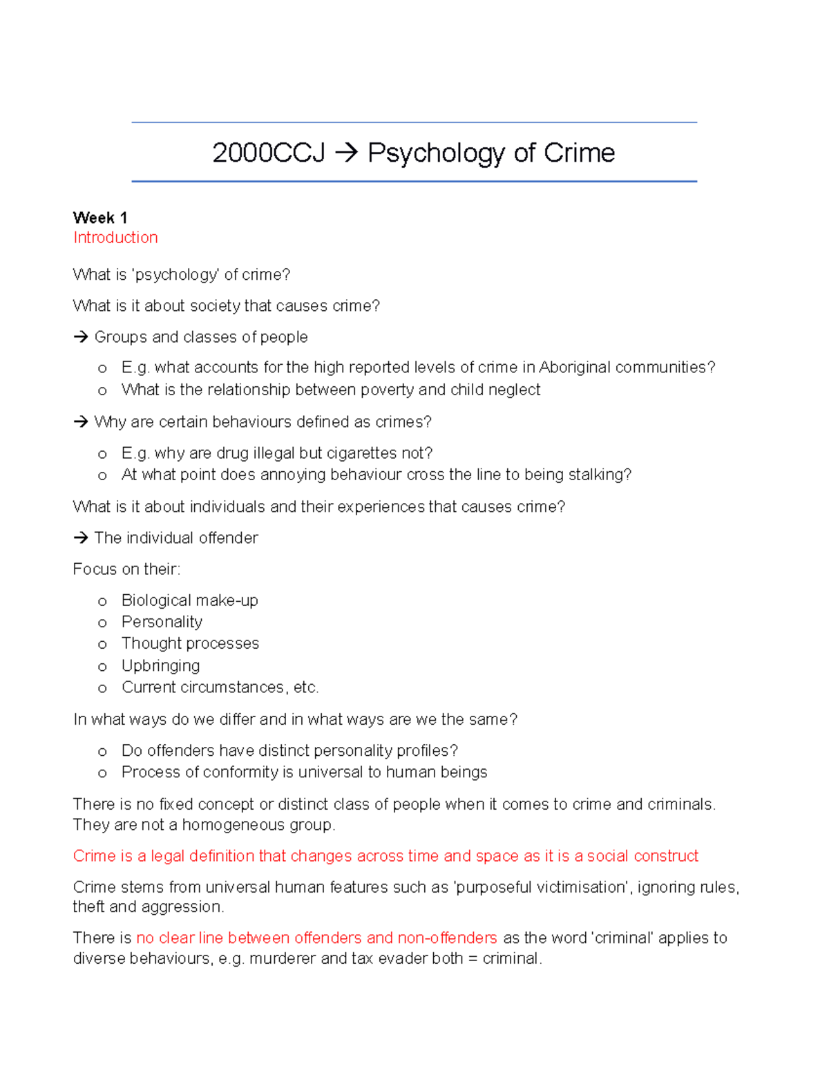 Psych of Crime Notes - Professor Benoit - 2000CCJ Psychology of Crime ...