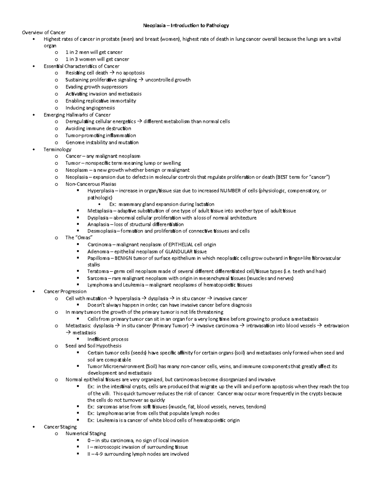 864 Exam 3 Cancer Notes - Neoplasia – Introduction to Pathology ...