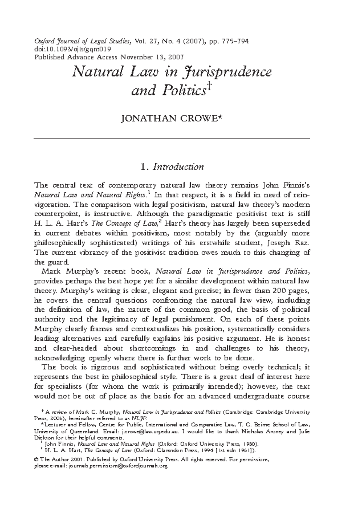 Natural Law in Jurisprudence and Politic - Oxford Journal of Legal ...