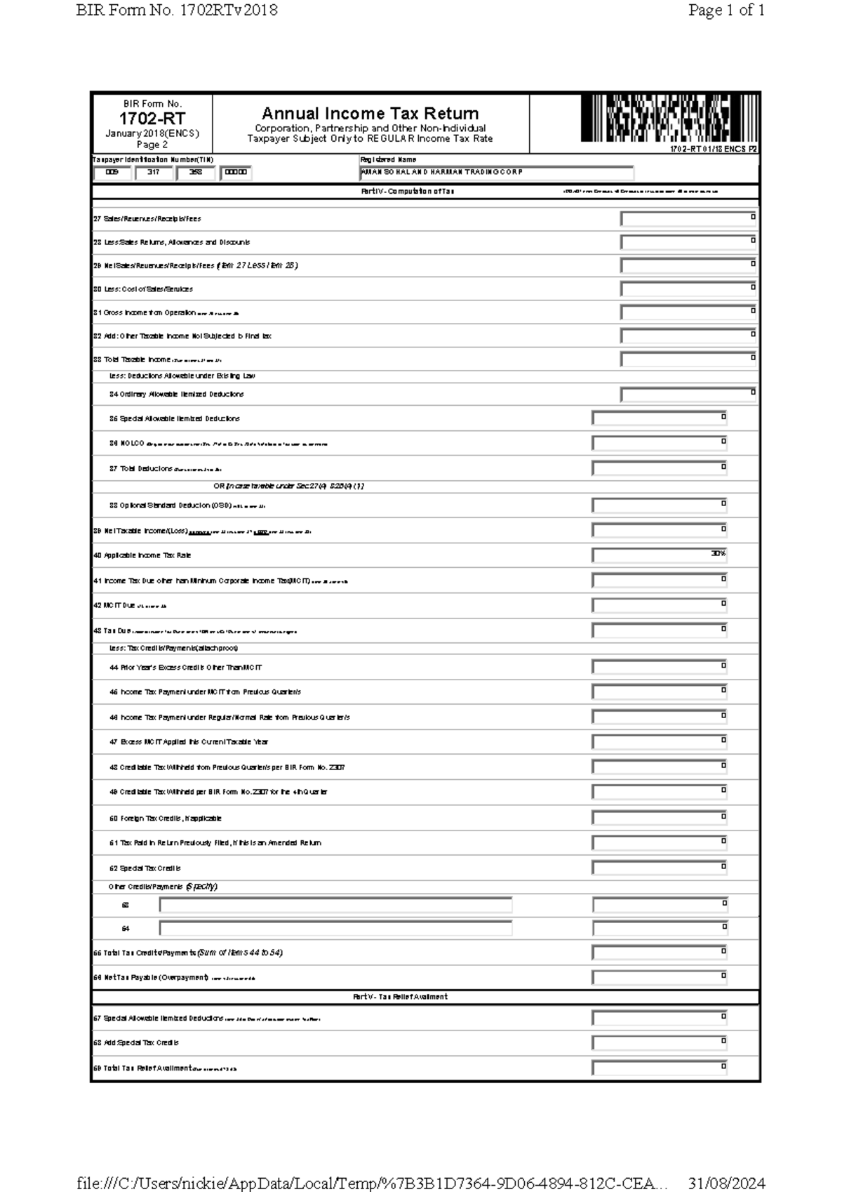 1702AP2 ASH - BIR Form No. 1702 - RT January 2018(ENCS) Page 2 Annual ...