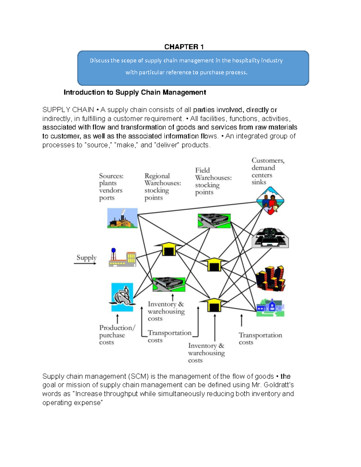 Chapter 1 - CHAPTER 1 Introduction to Supply Chain Management SUPPLY ...