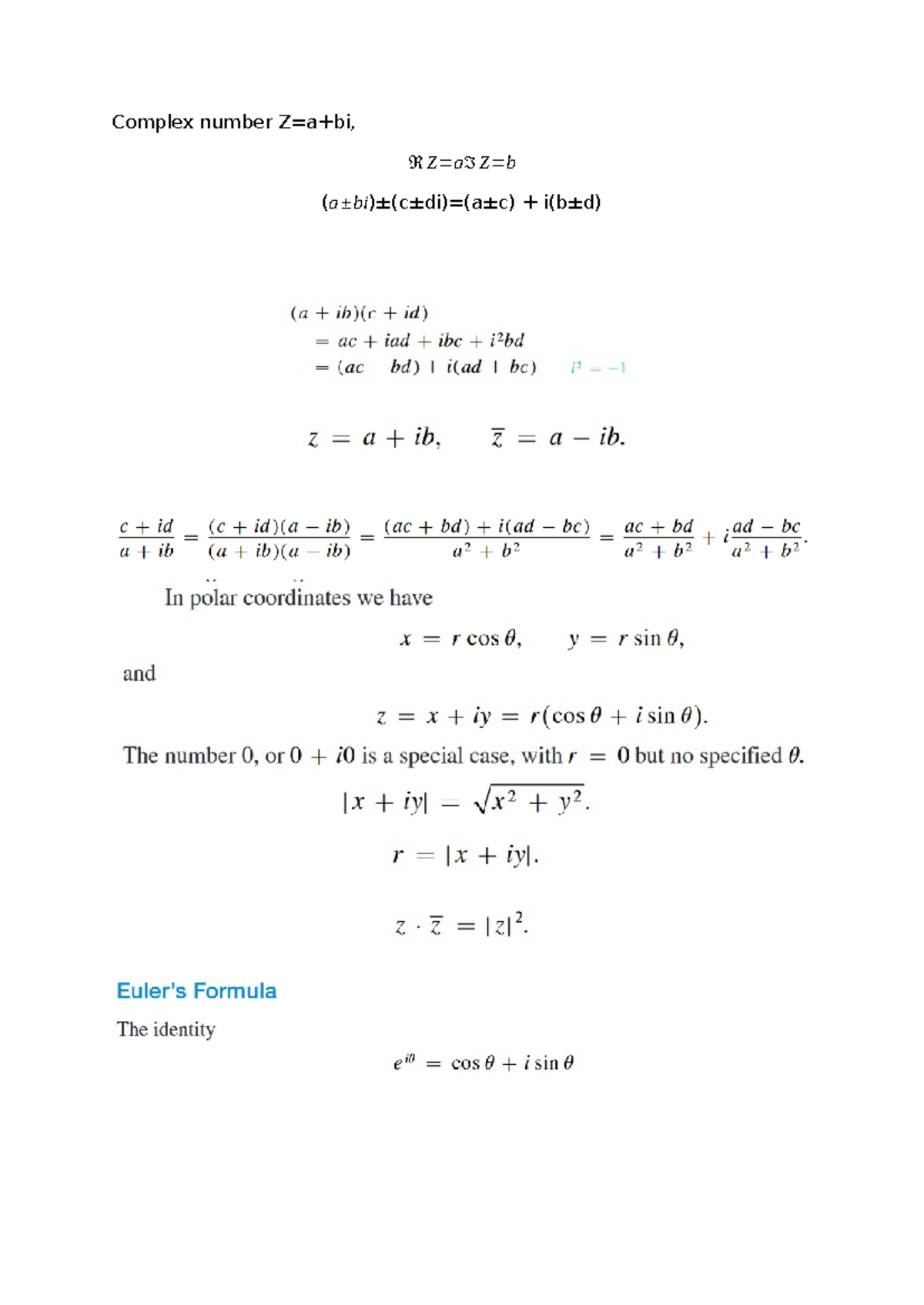 Complex number Z - Formula The identity ei cos 0 i sin O Complex number ...