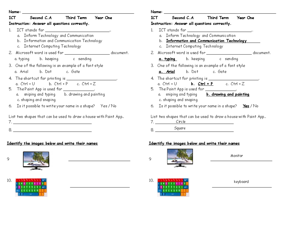 3rd term 2nd C - Continous Assessment - Name