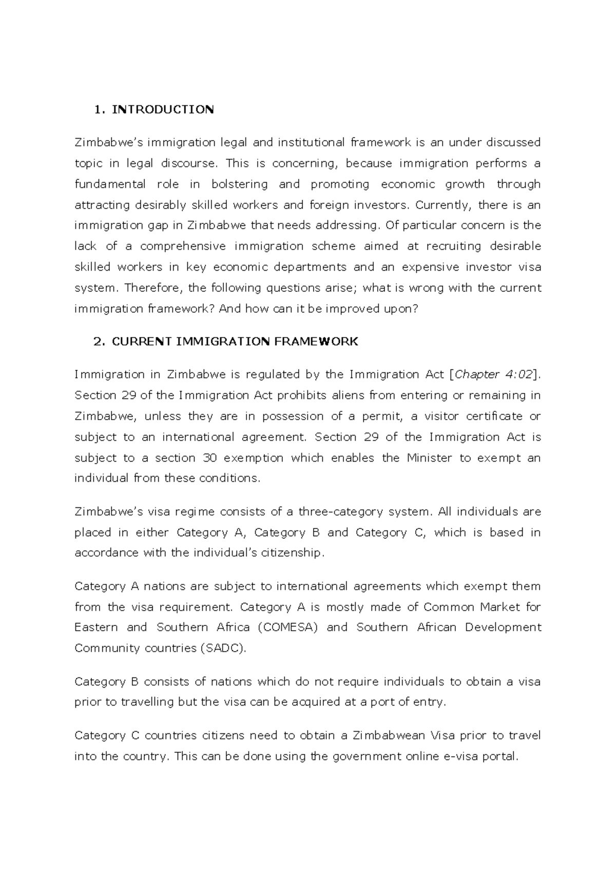 Immigration Policy - 1. INTRODUCTION Zimbabwe’s immigration legal and ...