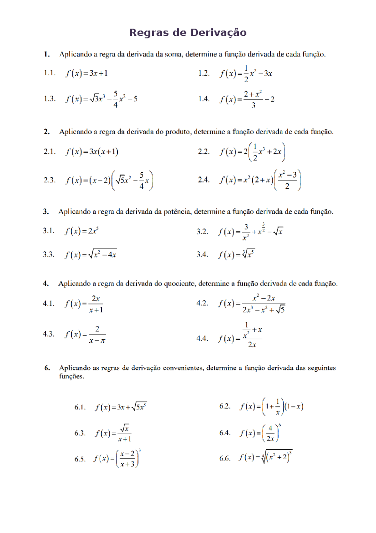 F4 - Regras de derivação - Física e Quimica A - Regras de Derivação ...