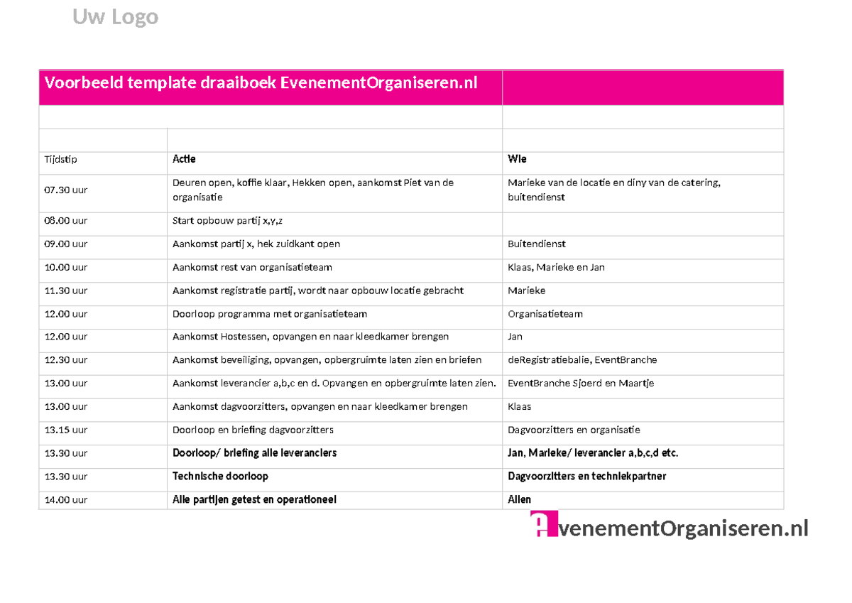 Voorbeeldtemplatedraaiboekevenementorganiseren - Uw Logo Voorbeeld ...