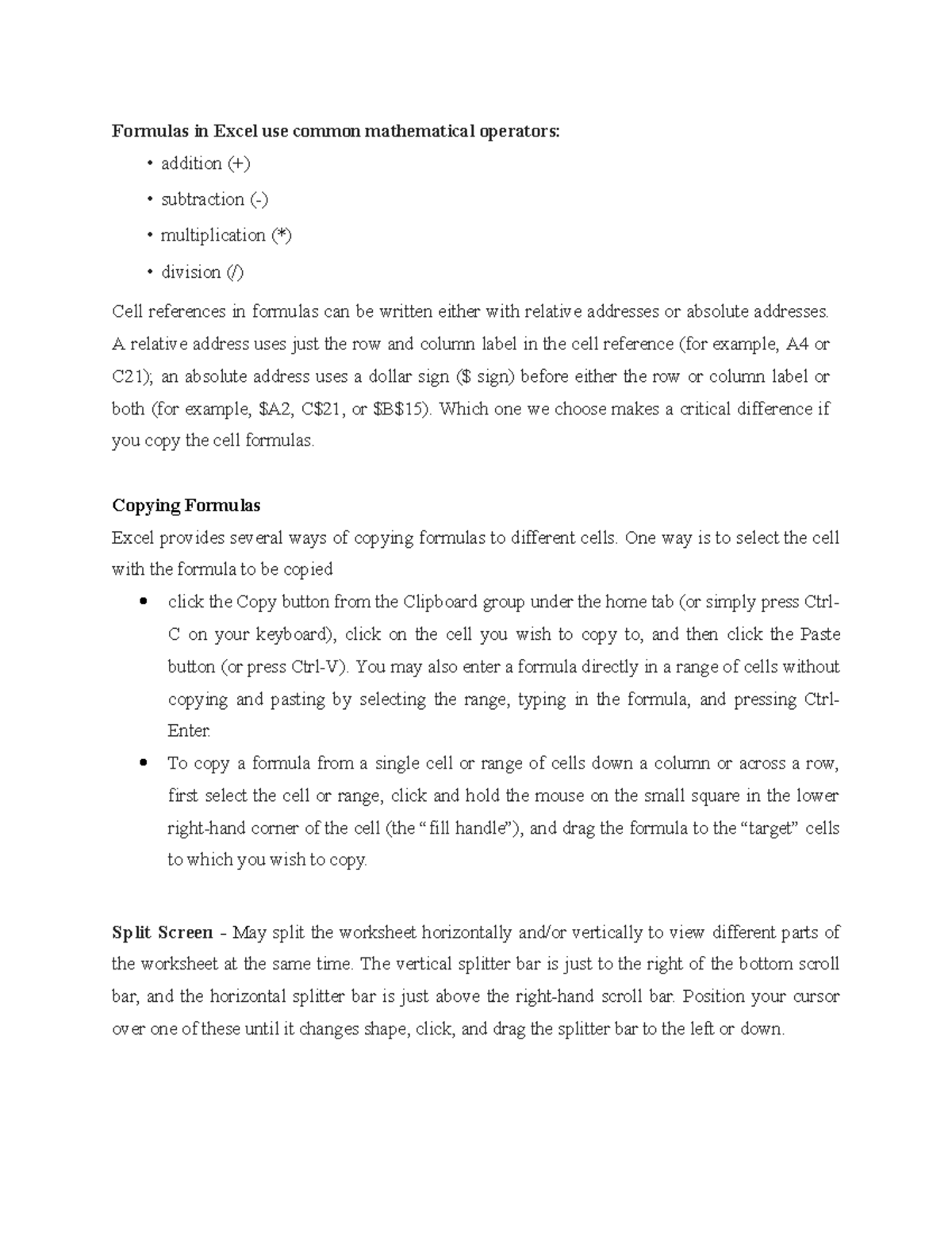 Excel - A relative address uses just the row and column label in the ...