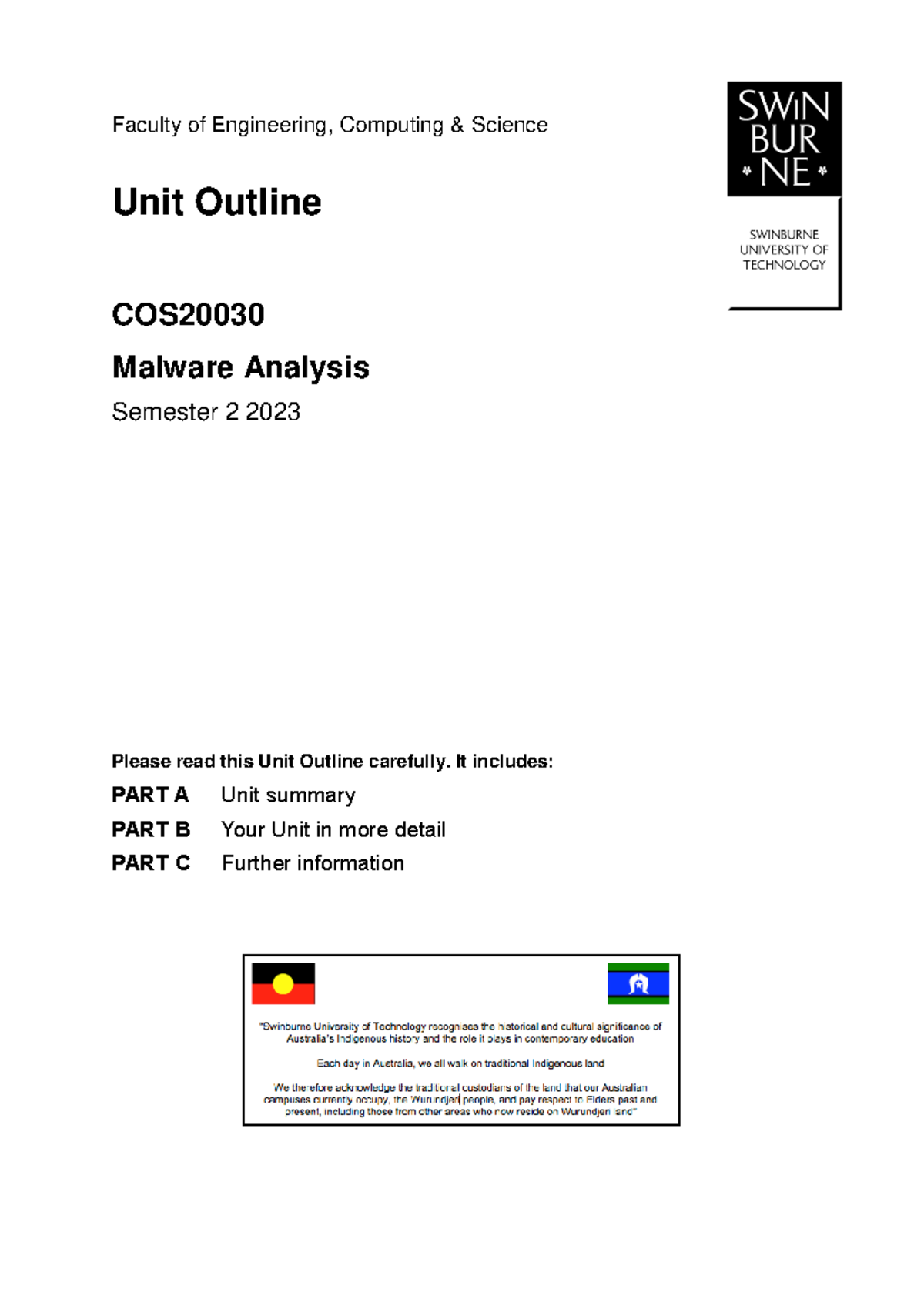 COS2003 0 Unit Outline S2 2023 Sarawak - Faculty of Engineering, Computing & Science Unit - Studocu