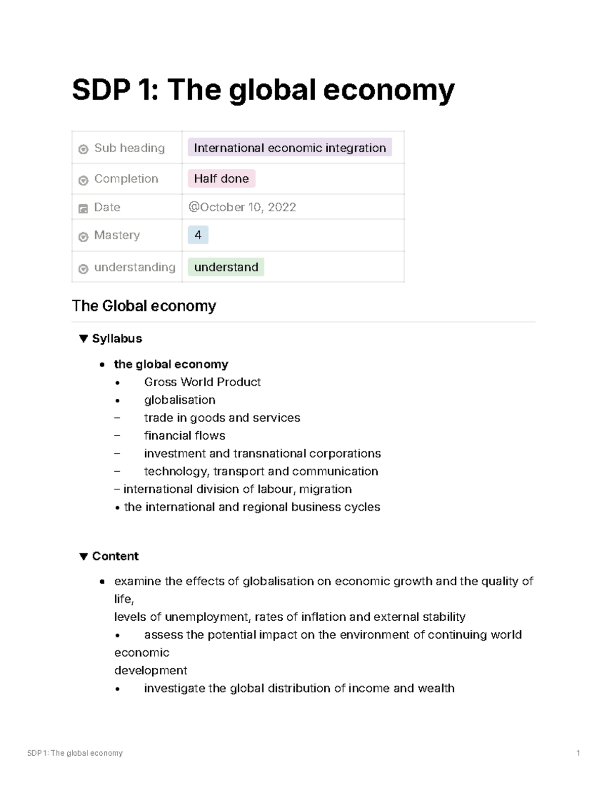 SDP 1 The global economy - SDP 1 The global economy 1 SDP 1: The global ...