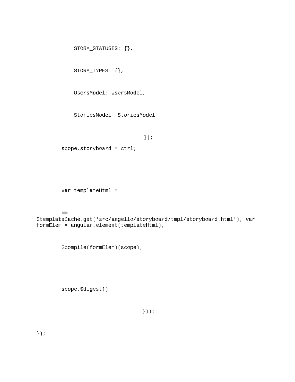 Web devlopment in Angular JS in Action- STORY_STATUSES: {}, STORY_TYPES: {}, UsersModel ...