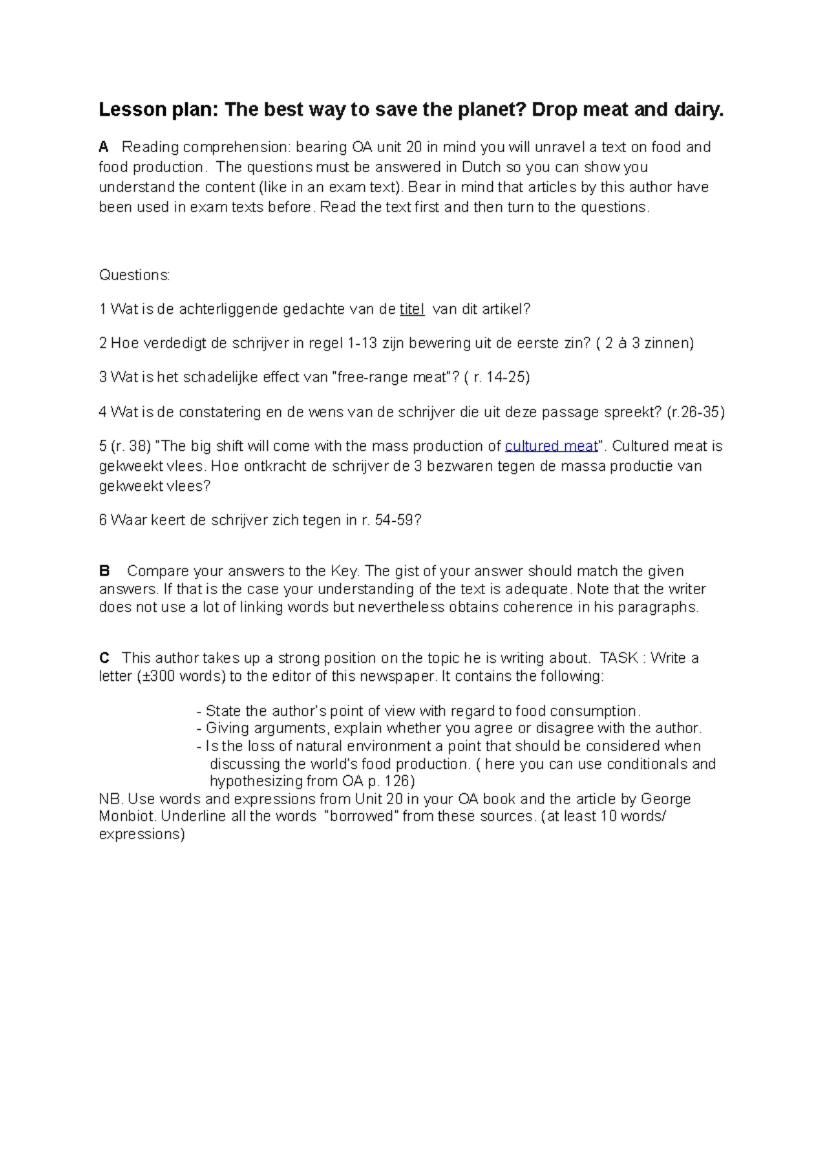 Task drop meat and dairy questions - Lesson plan: The best way to save ...