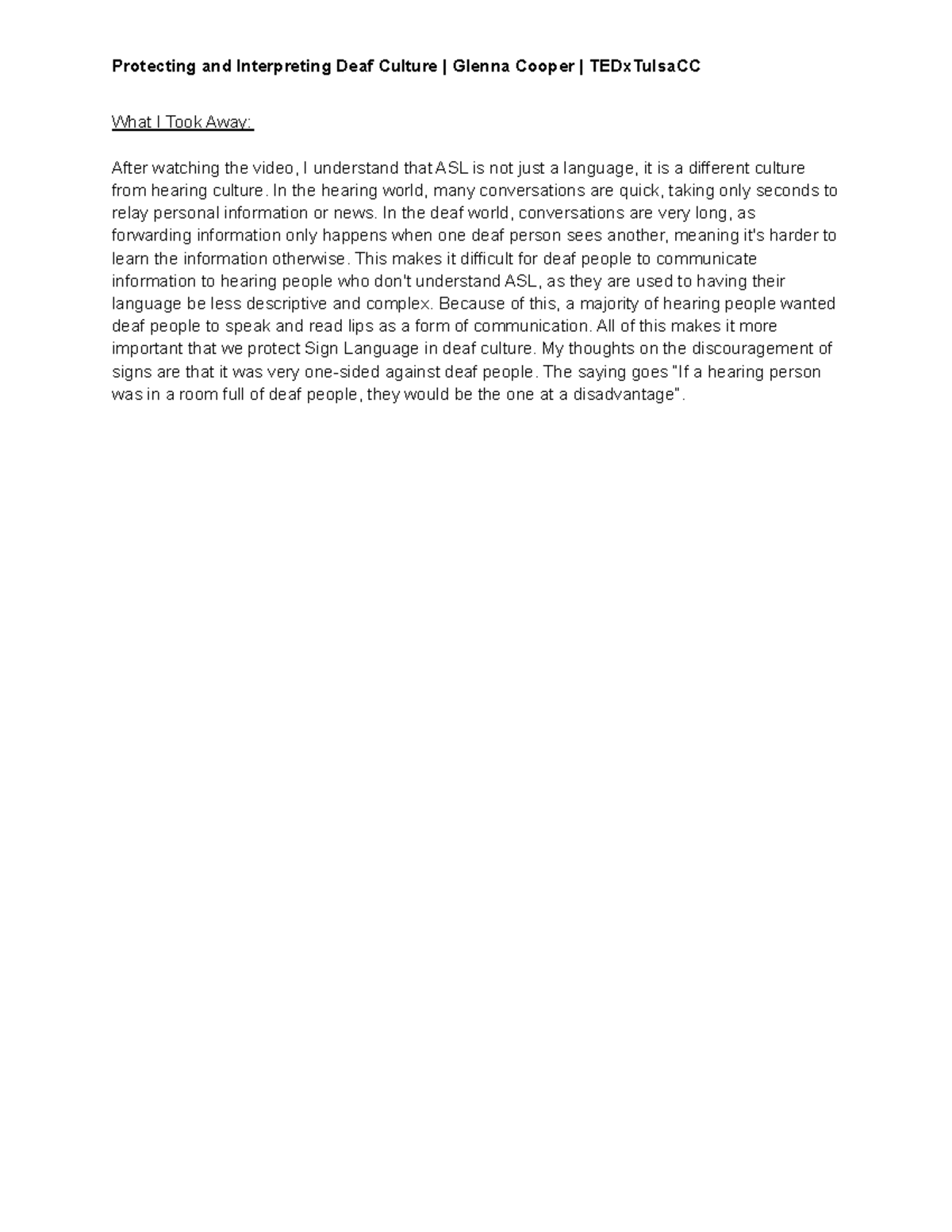 Ted Talk Thoughts - Gleanna Cooper - Protecting and Interpreting Deaf ...