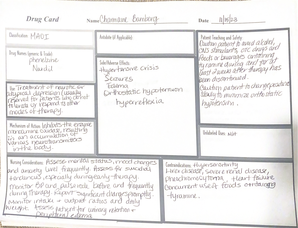 Drug Card Module 11 - Drug Cards - NSG 124 - Studocu