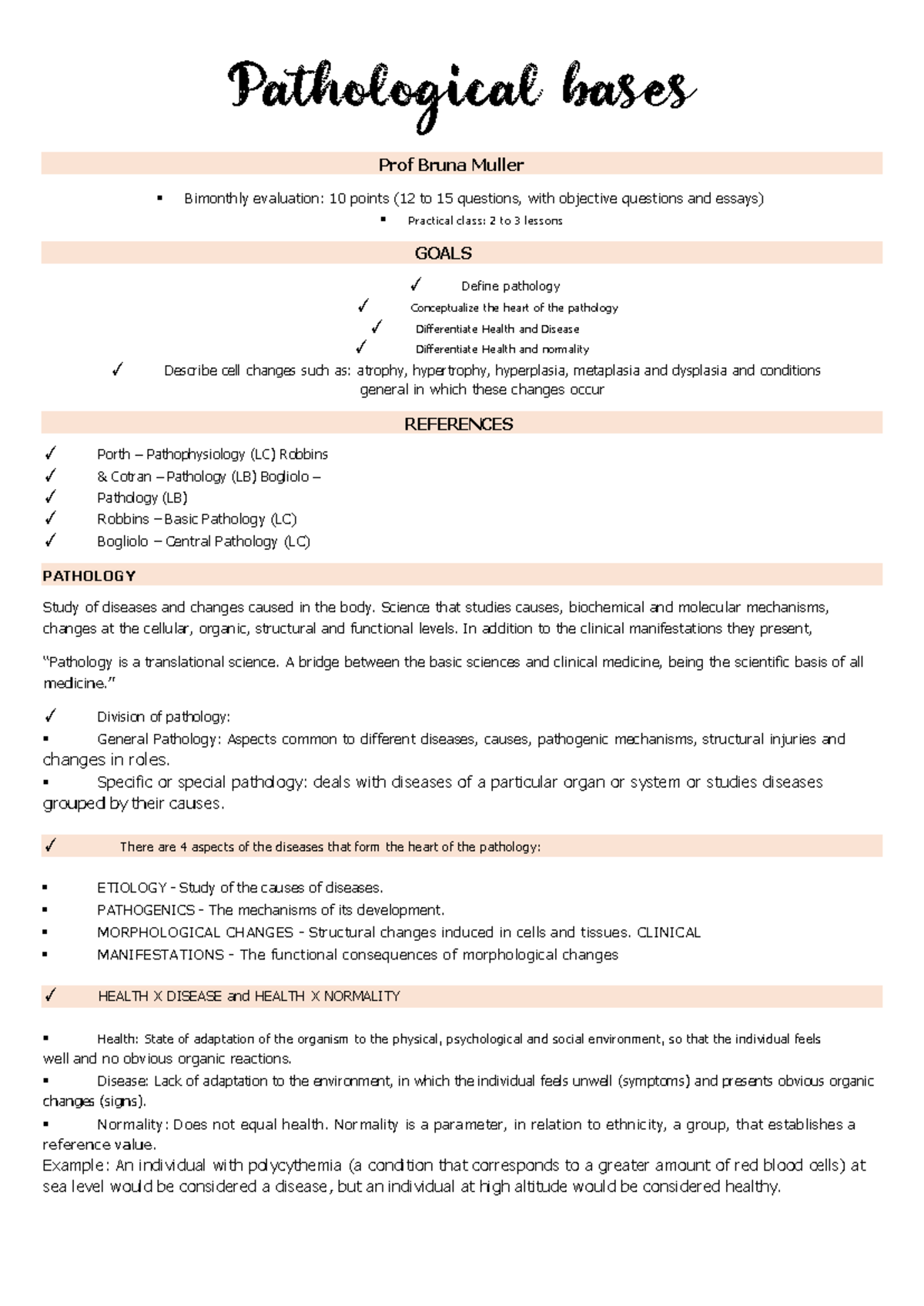 Pathological bases - Summary on cell biology, addressing the basics of ...