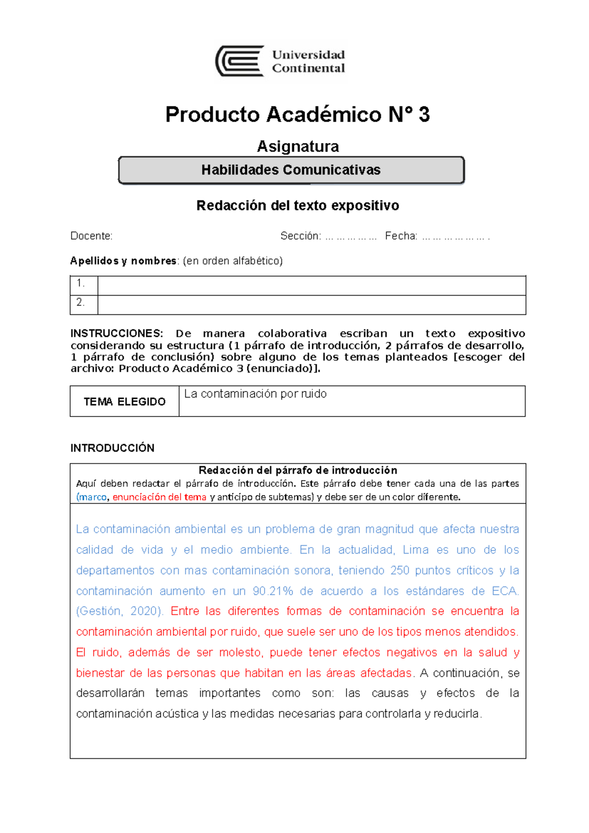 3. Producto Académico 3 (formato) Ruido - Producto Académico N° 3 Asignatura Redacción del texto ...