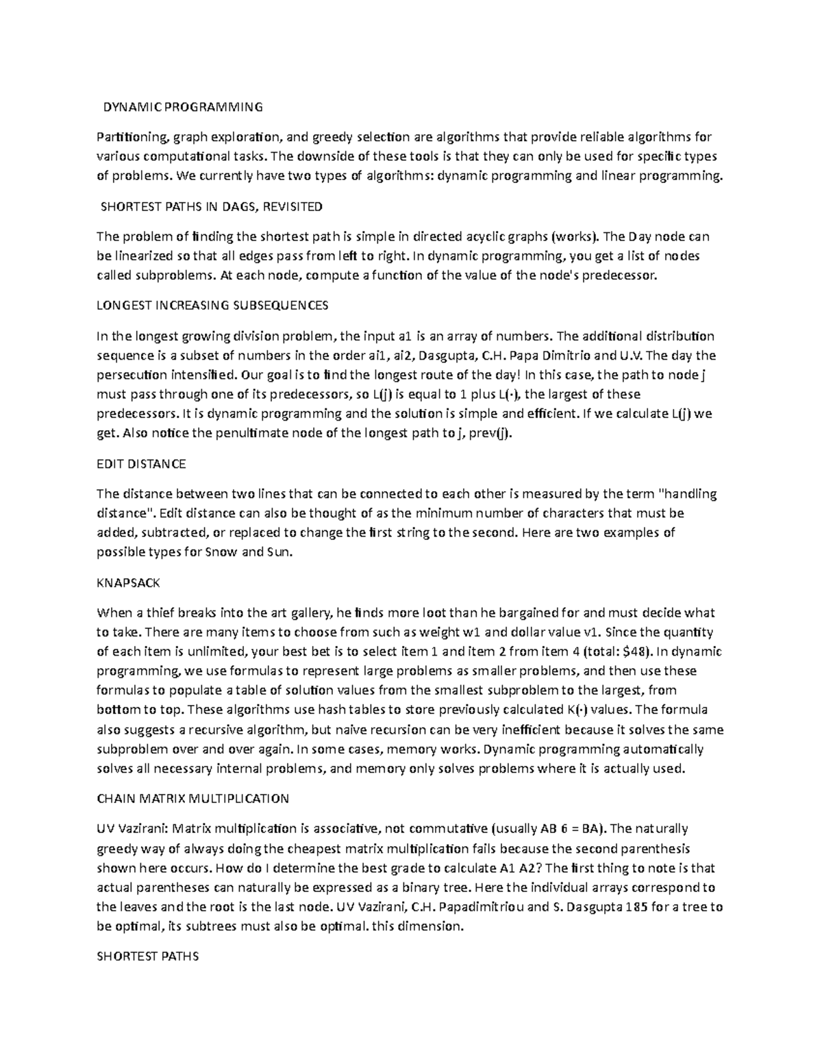 Dynamic Programming - “DYNAMIC PROGRAMMING Partitioning, graph exploration, and greedy selection ...