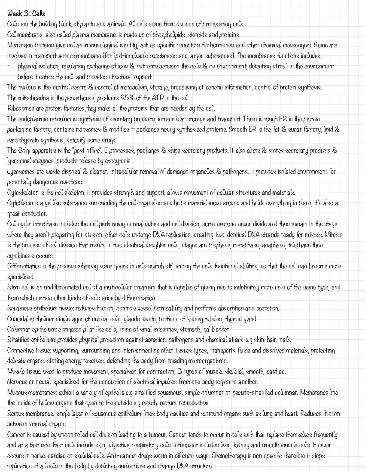 HUBS Revision 2 - Hubs notes - Week 3: Cells Cells are the building ...