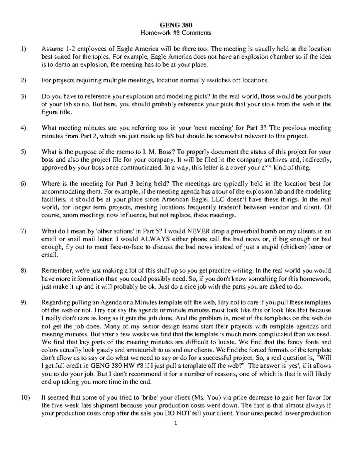 Hw08 comments - notes - 1 GENG 380 Homework #8 Comments Assume 1-2 ...