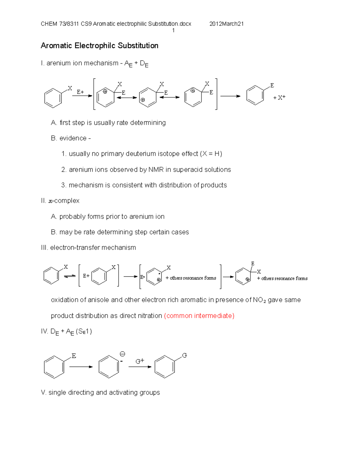 Cs9-aromatic-substitution - Aromatic Electrophilc Substitution I ...