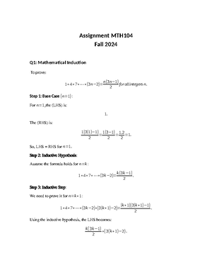 Assignment-01 - assignment - FALL- 2024 MTH104 Sets and Logic Assignment- 01 Instructions Total ...