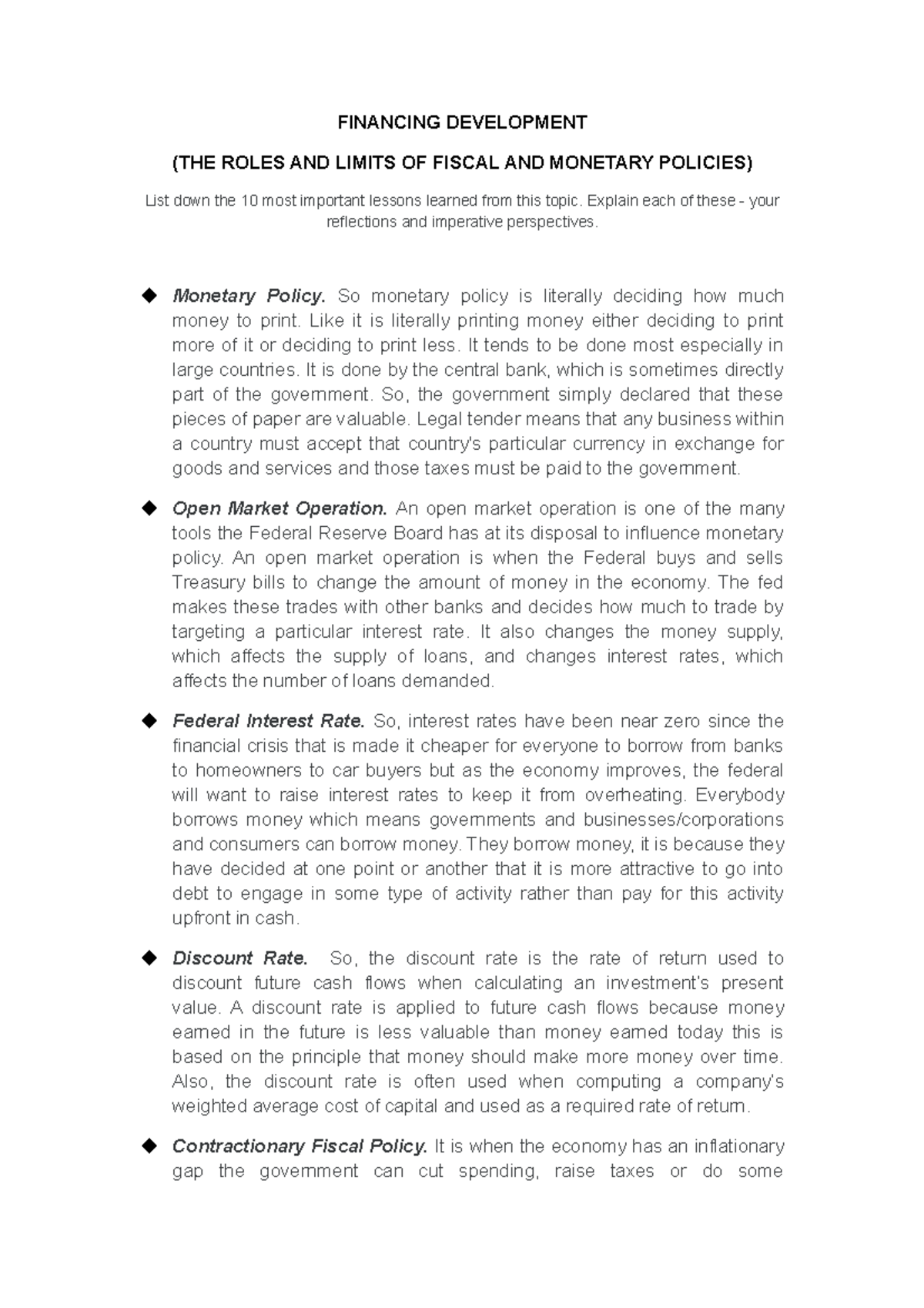 Financing Development (THE Roles AND Limits OF Fiscal AND Monetary ...