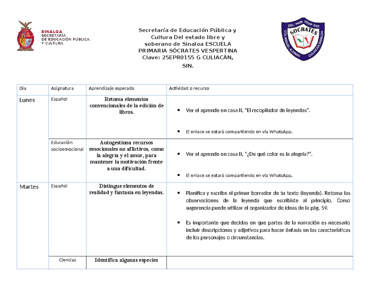 Planeacion semana del 07 al 11 de Diciembre del 2020 - Secretaría de ...