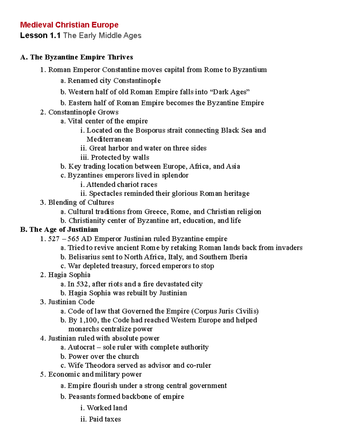 Medival Chrisitan Europe 1.1 - Medieval Christian Europe Lesson 1 The ...
